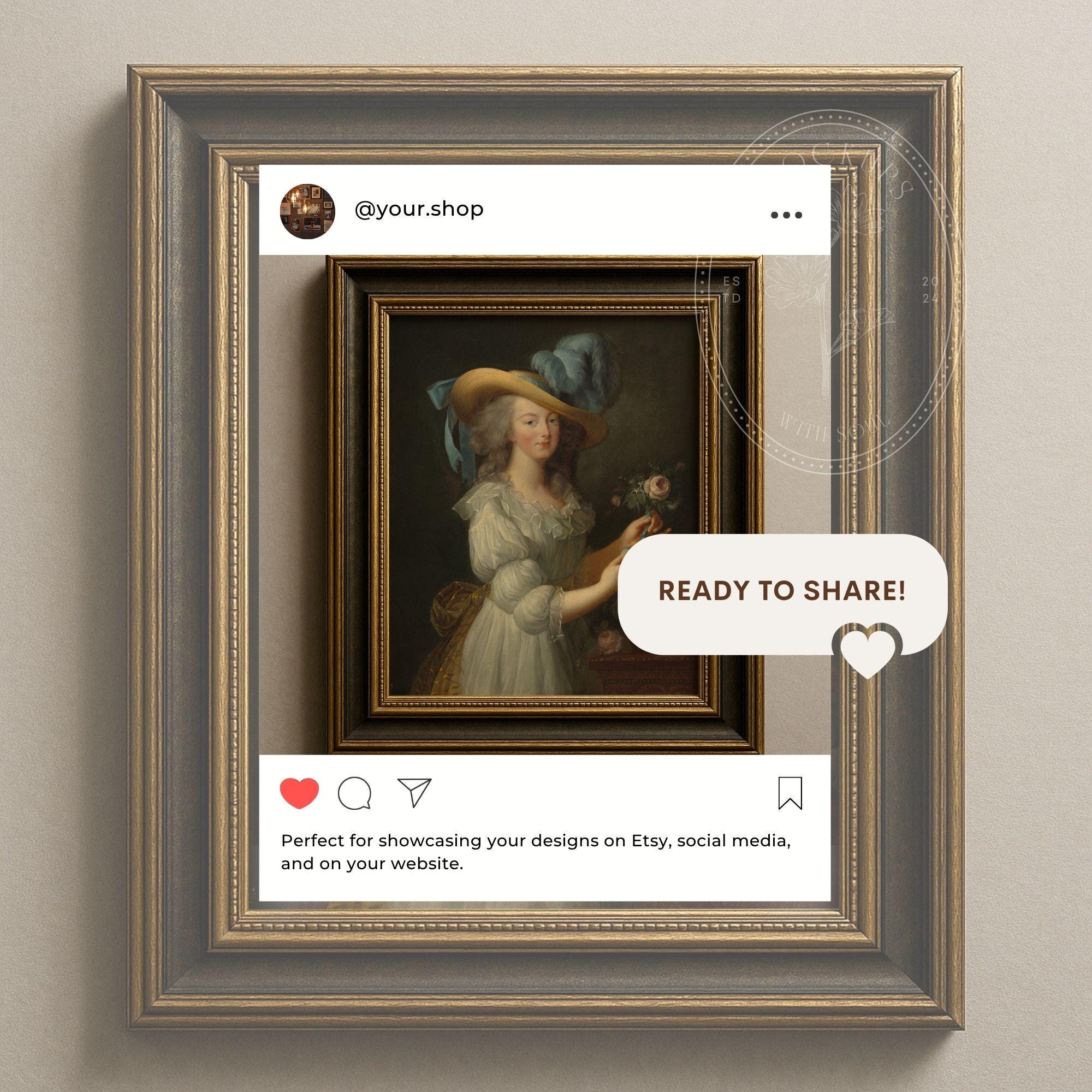 Dark Academia Frame Mockup 4x5 Antique Gold Frame PSD JPG for Printable ...