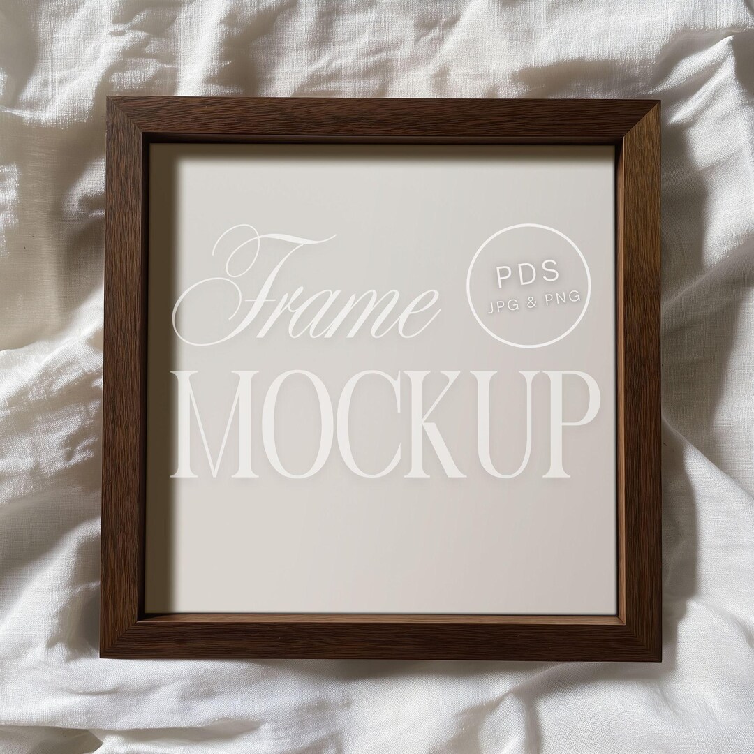 Square Frame Mockup 1x1 Ratio Dark Wood Frame on Fabric Background ...