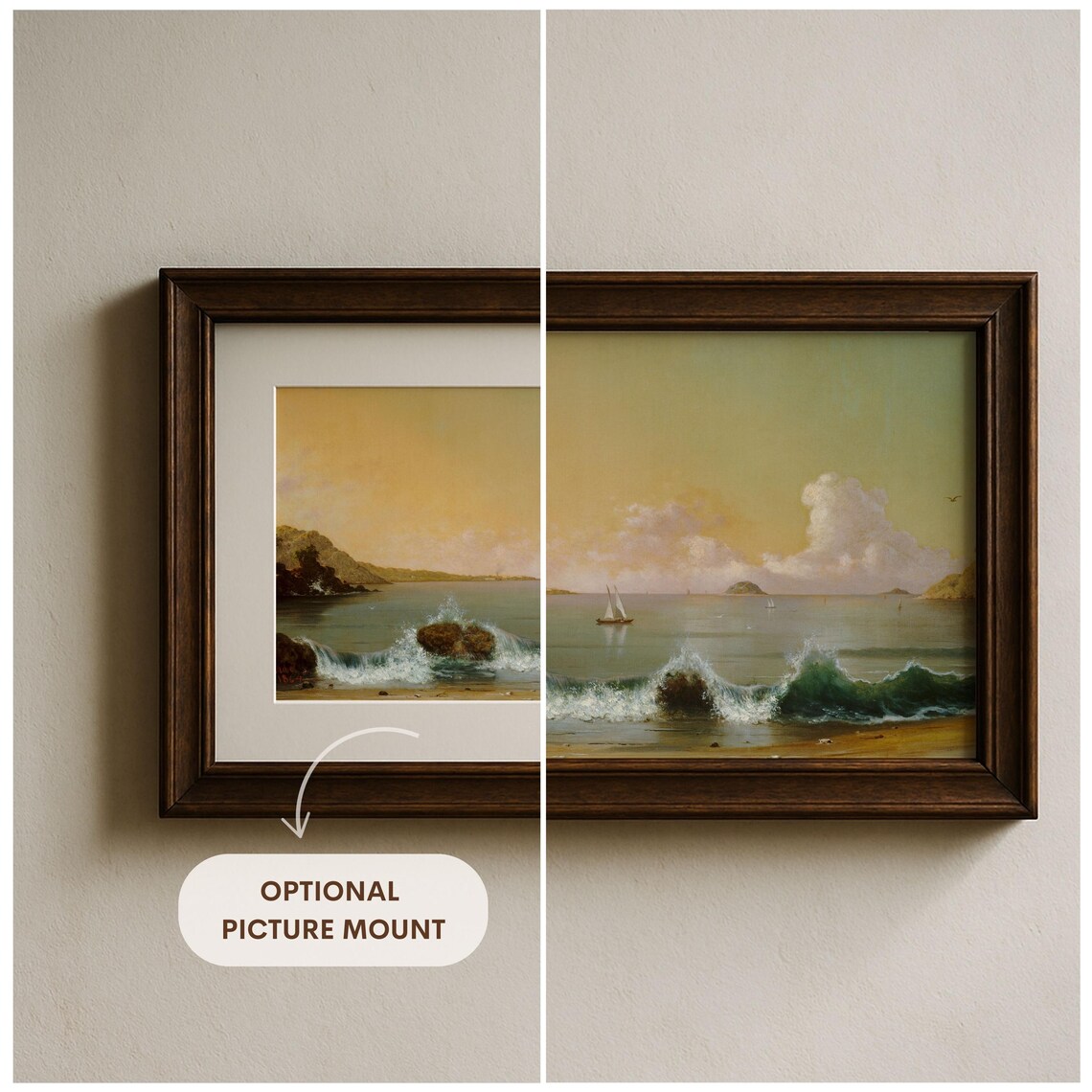 Dark Wood Frame Mockup 16x9 Horizontal With Mat Option Realistic Wall ...