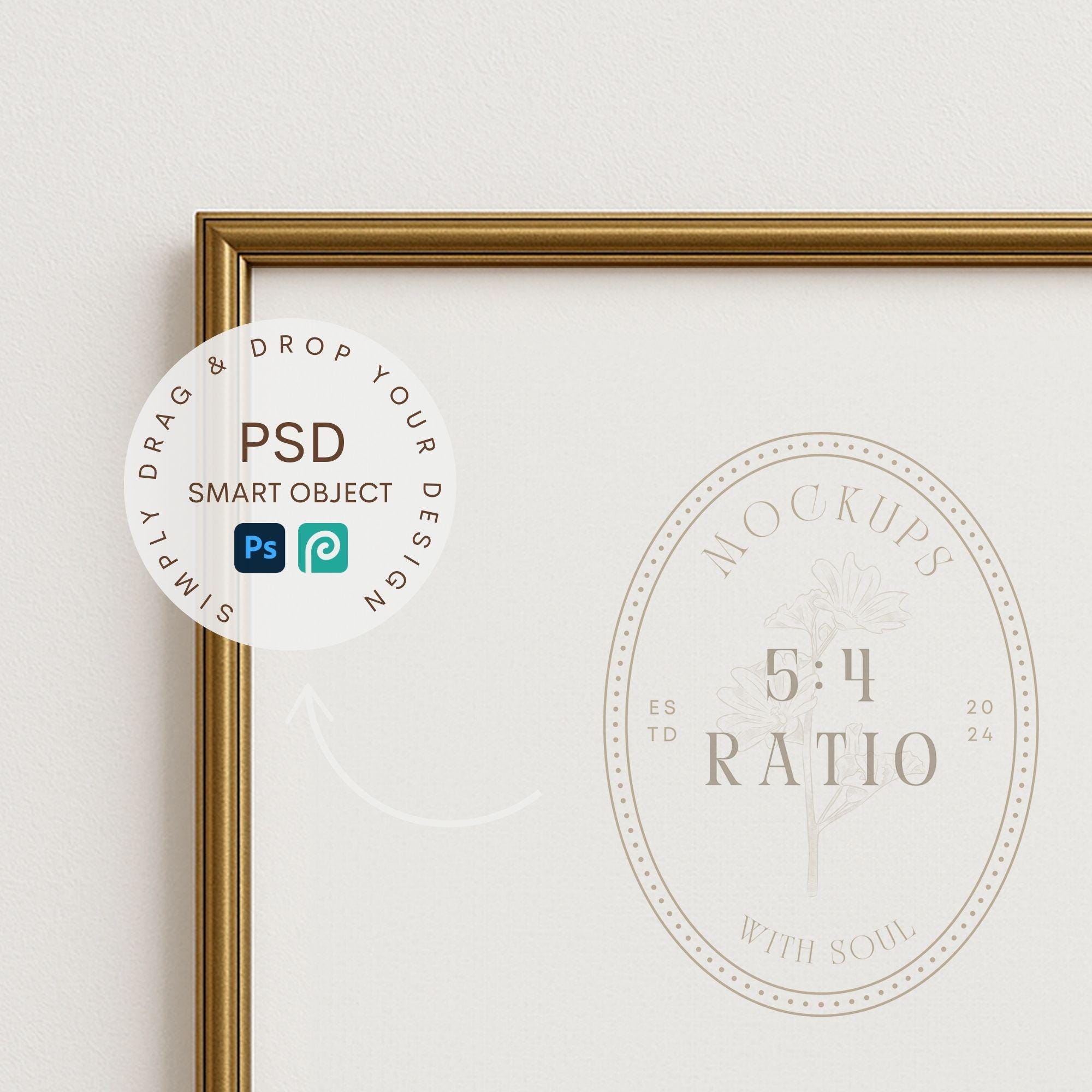 Simple Gold Frame Mockup 5x4 With Picture Mat 4x3 Ratio on White Wall ...