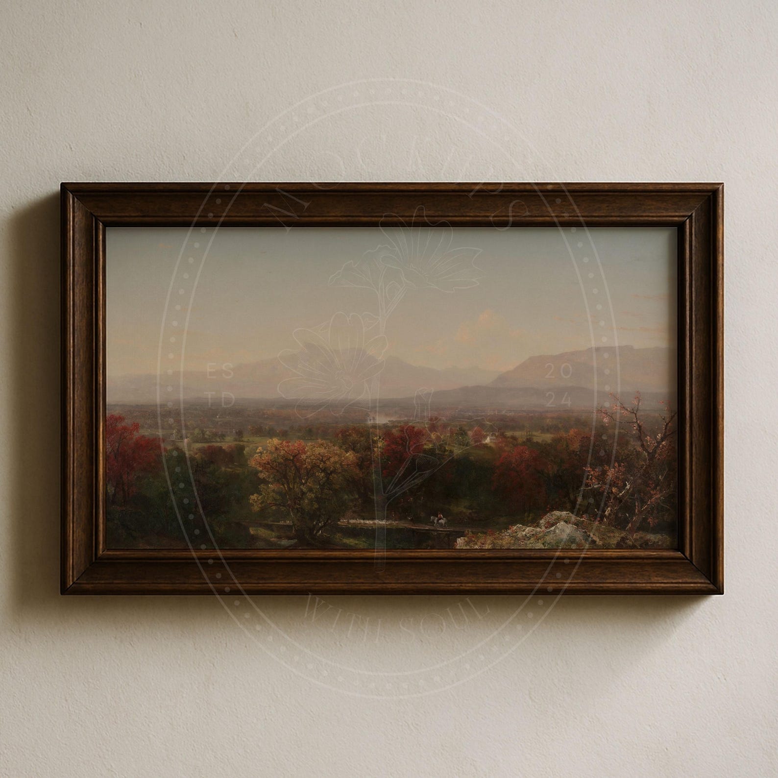Dark Wood Frame Mockup 16x9 Horizontal With Mat Option Realistic Wall ...