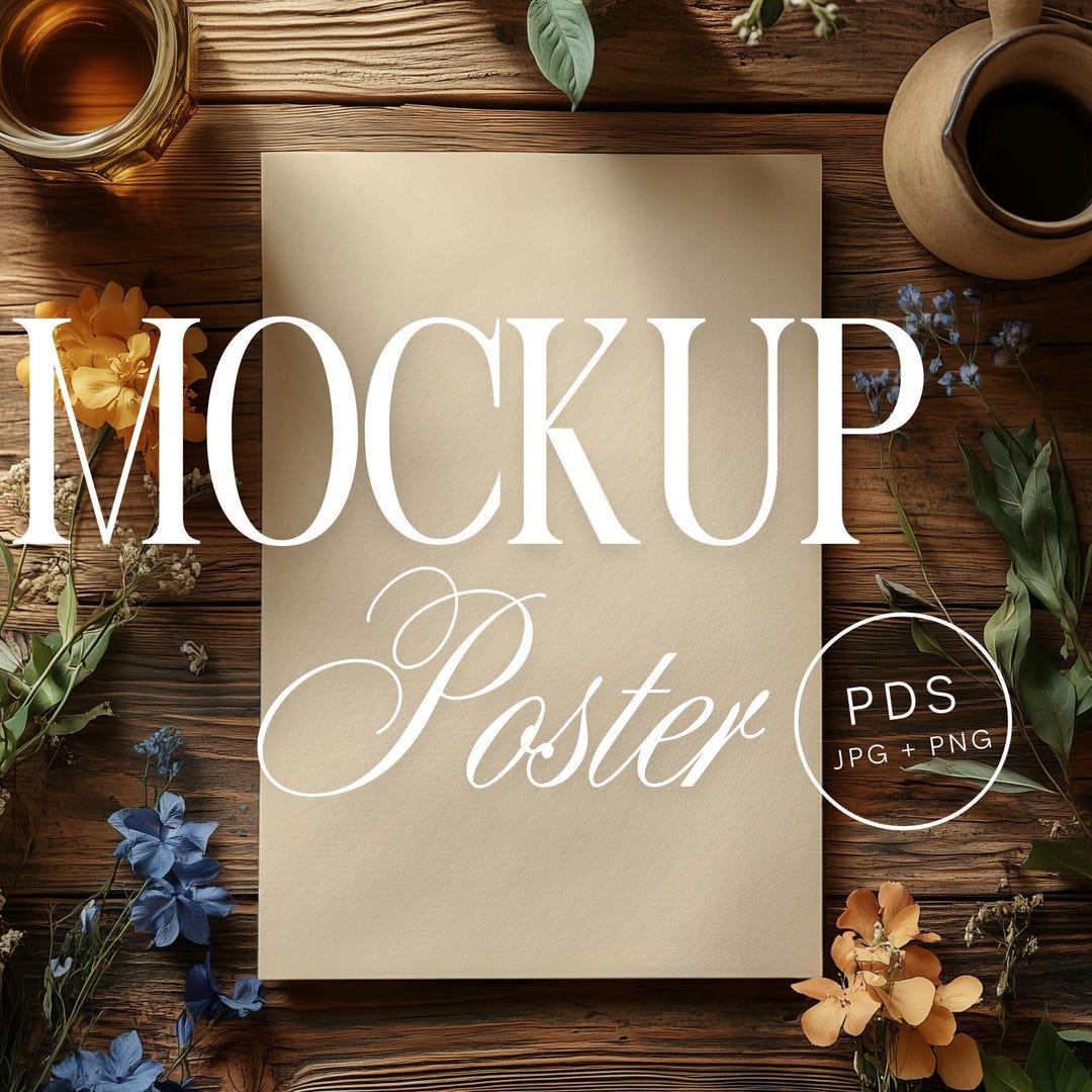 Poster Mockup 2x3 Ratio Art Print Mockup Rustic Floral Flat Lay Digital ...