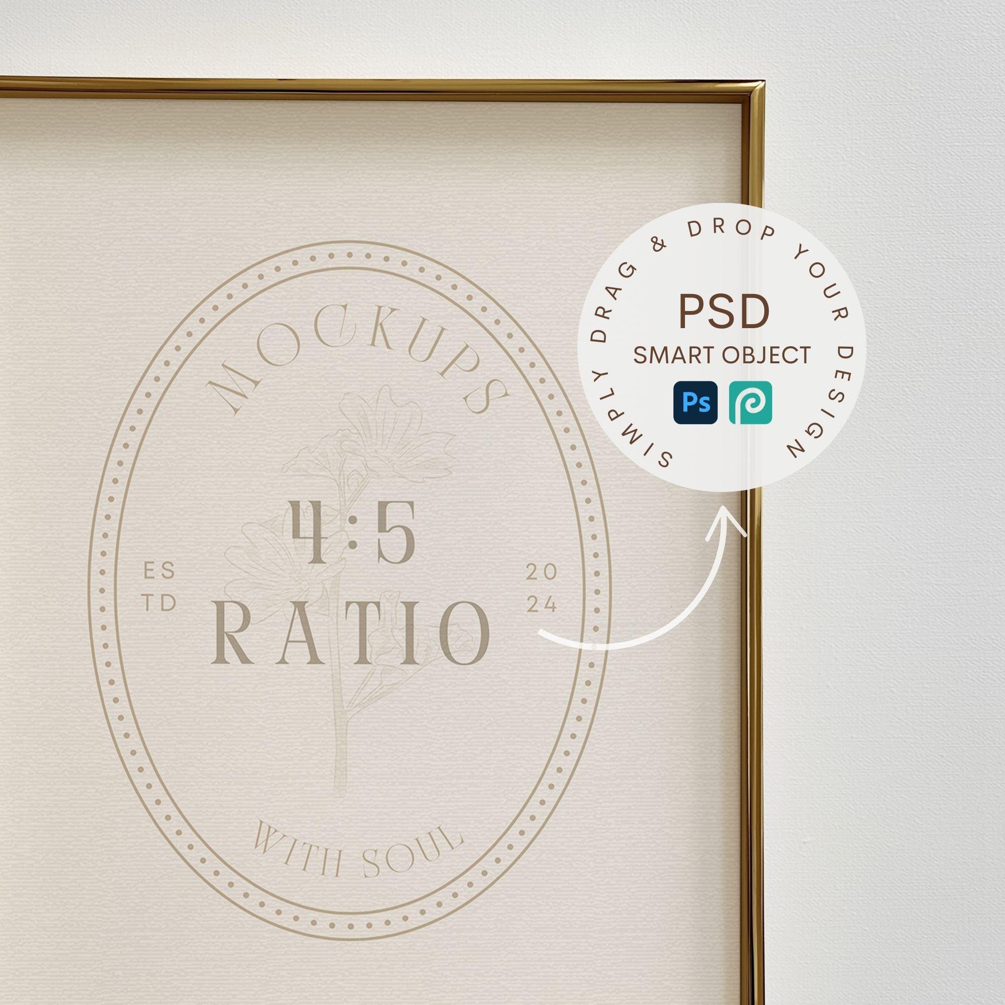 Slim Gold Frame Mockup With Optional Mat Classic Minimalist Elegant ...