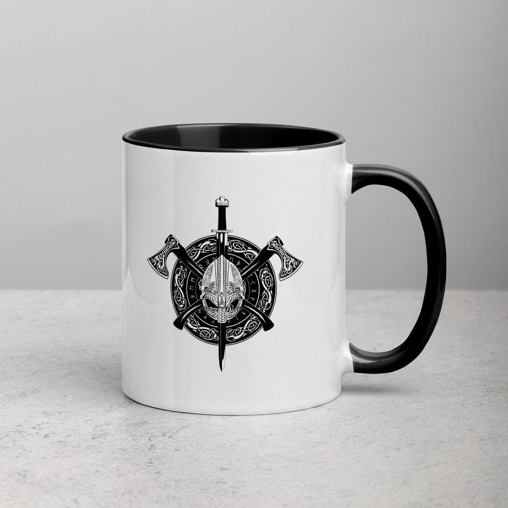 Mug With Viking Shield, Axes and Sword Print, Black Color Inside - Etsy