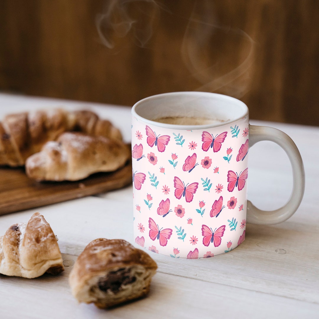 Mug With Pink Butterfly Design - Etsy