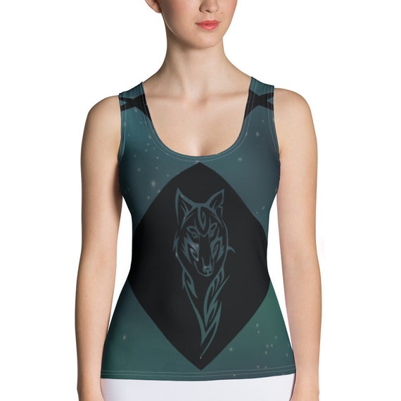 Body Hugging Tank Top With Wolf Design Form Fit | Etsy