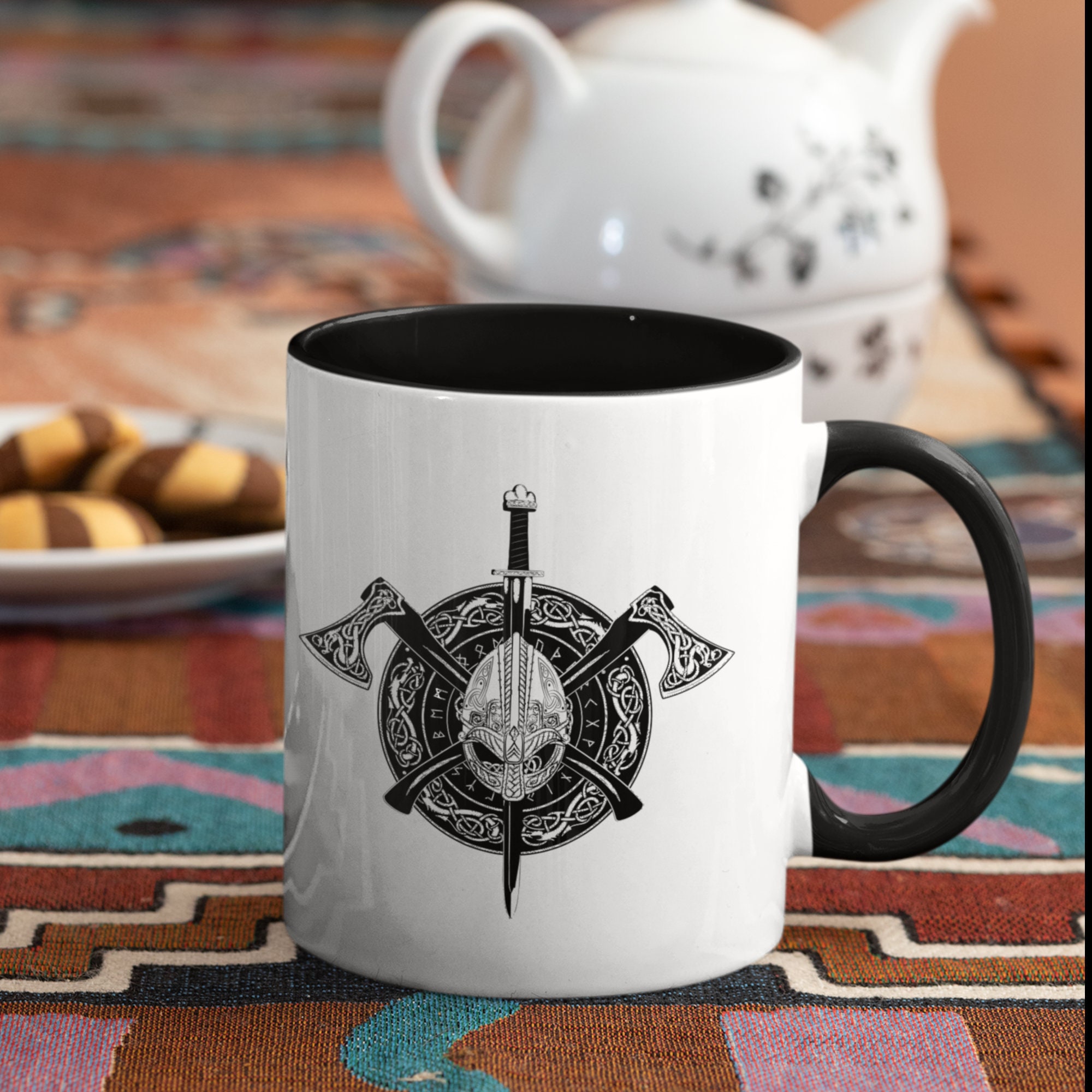 Mug With Viking Shield, Axes and Sword Print, Black Color Inside - Etsy
