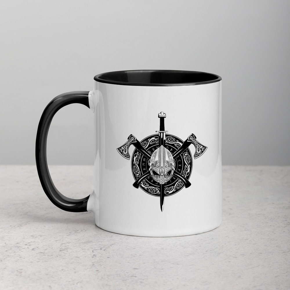 Mug With Viking Shield, Axes and Sword Print, Black Color Inside - Etsy