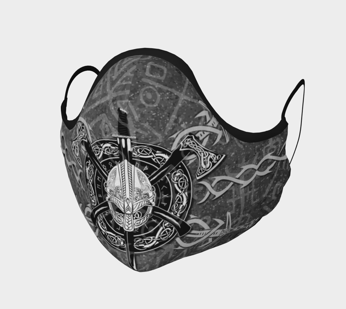 Viking Mask With Sword and Viking Axes on Rune Background Love Vikings ...