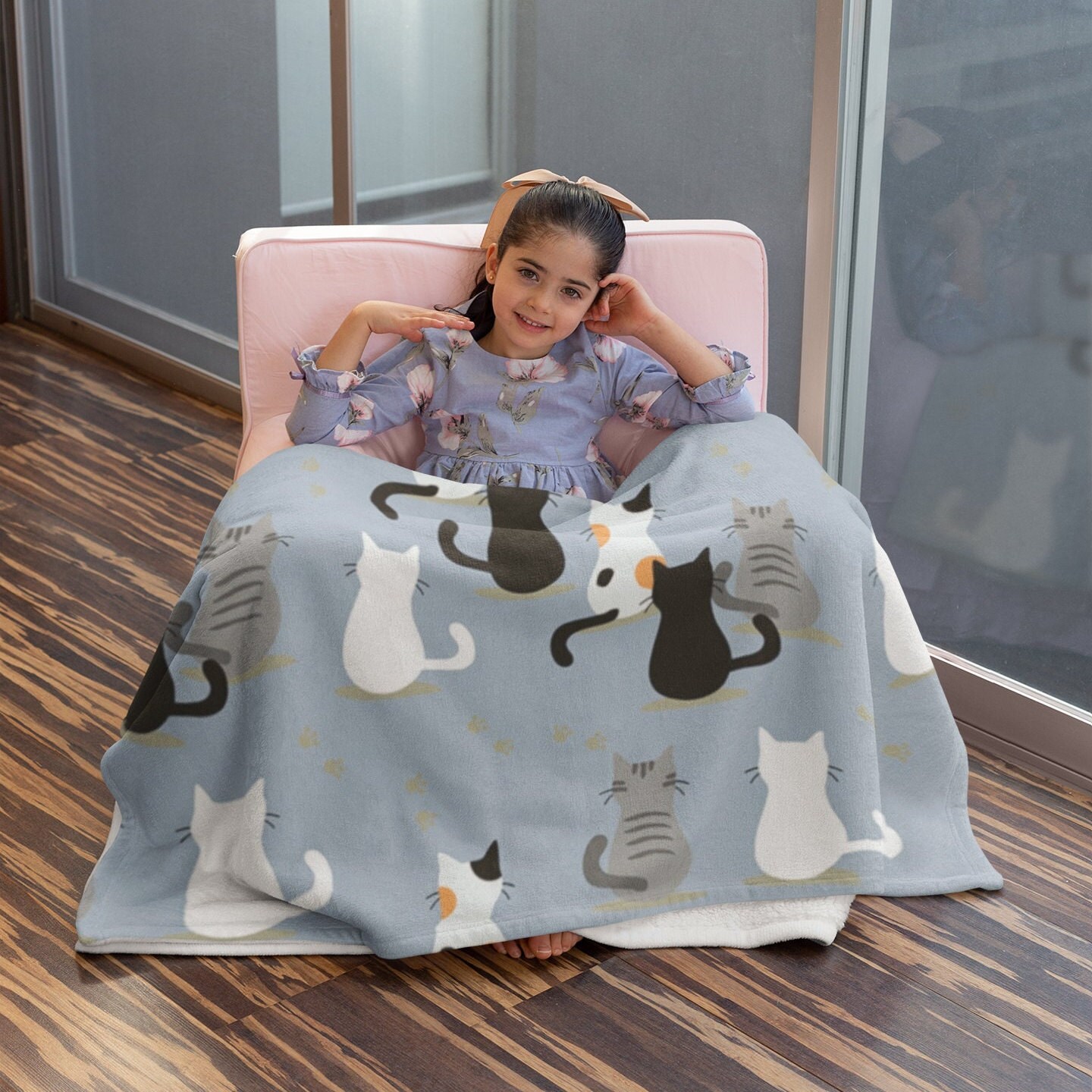 Light Blue Minky Blanket With Cute Cat Design Perfect for Any Home Made ...