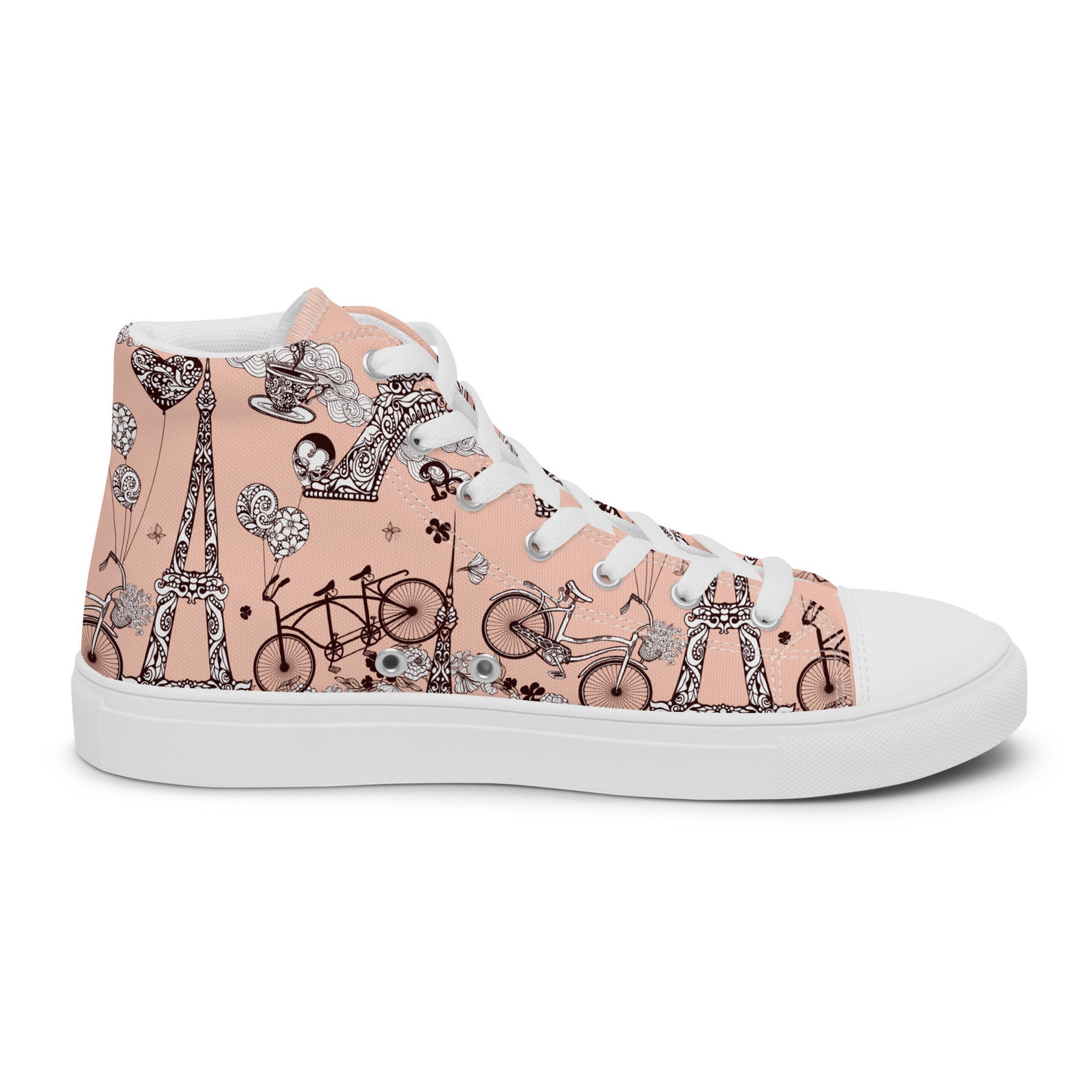 Pink Paris Design Women’s High Top Canvas Shoes - Love Paris Sneakers ...