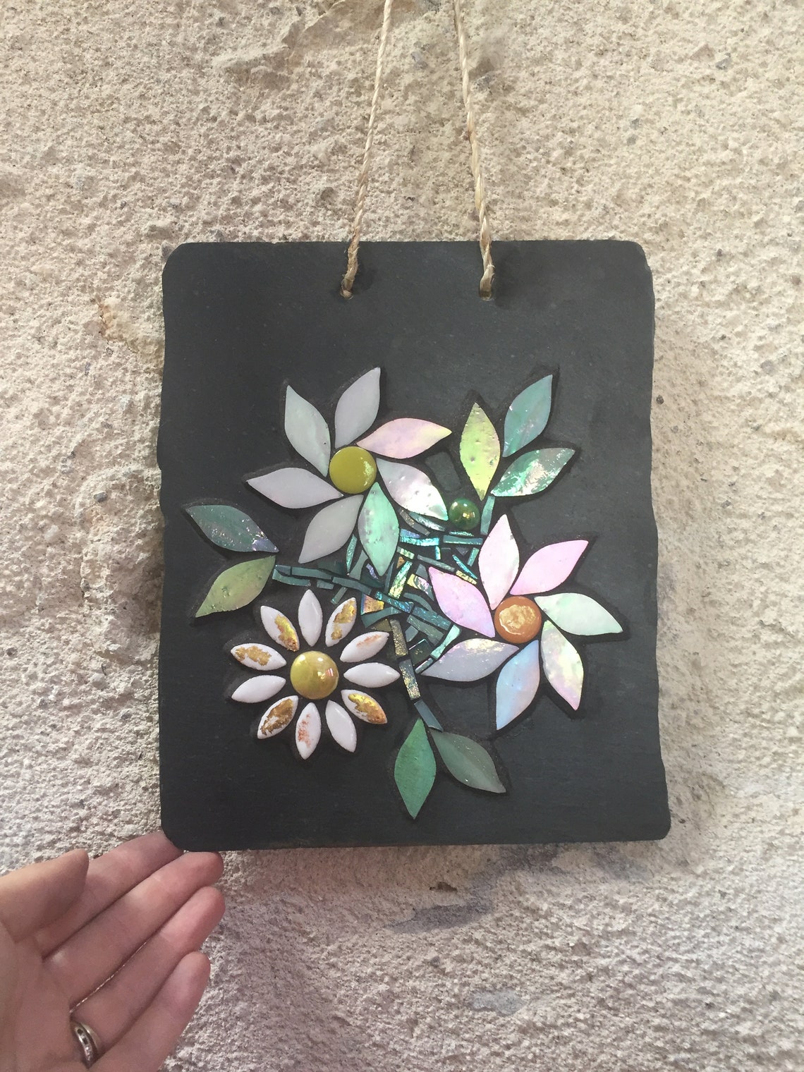 Garden Decor Hanging Wall Art Flowers on Slate Cut Stained - Etsy