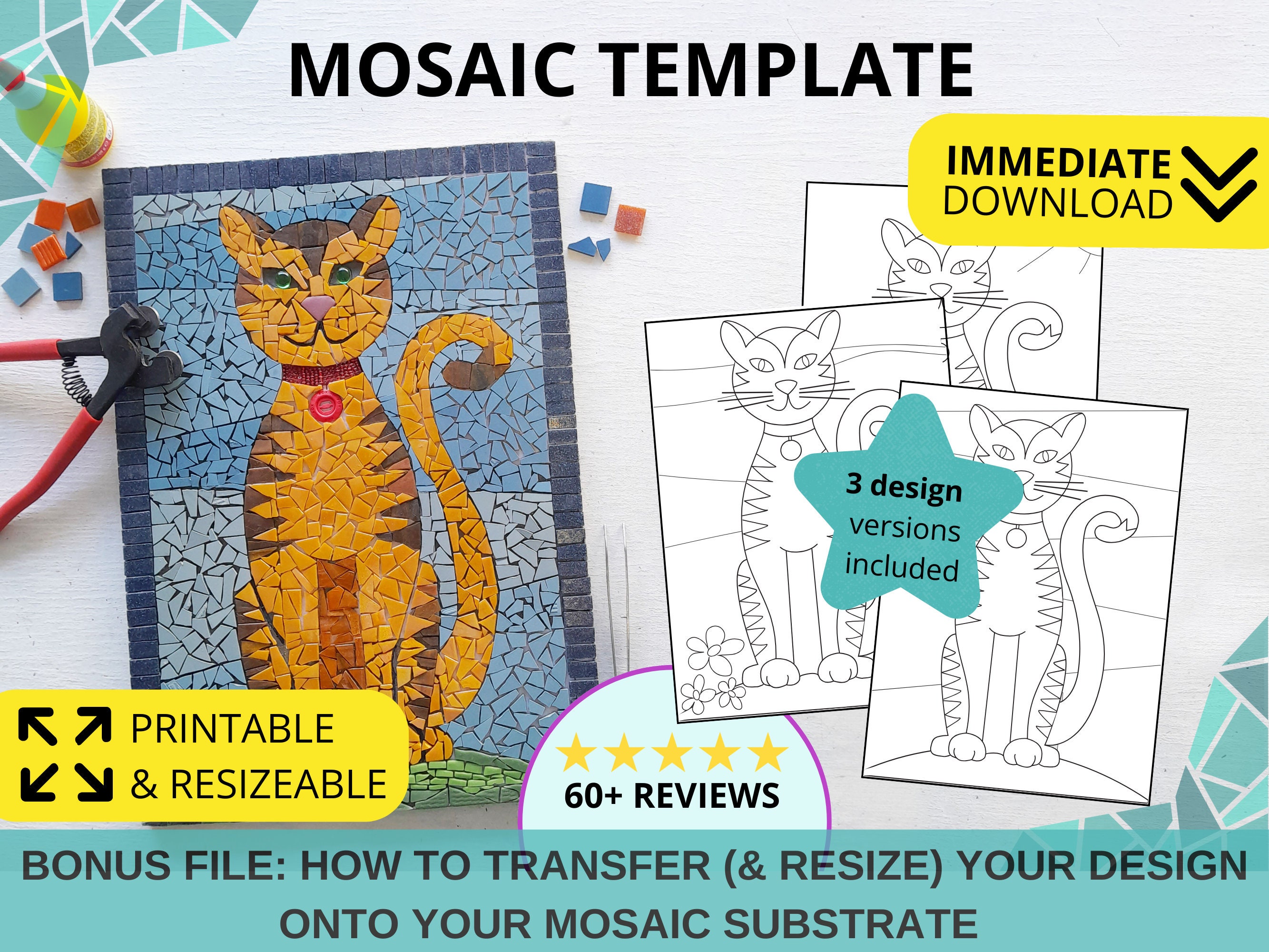 Easy Mosaic Patterns Printable Cat Ink Cat Line Drawing 3 Art Print By
