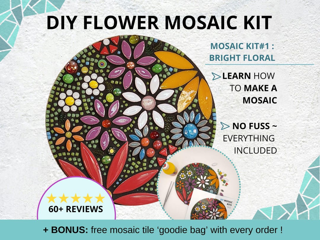 DIY Flower Mosaic Kit for Adults, Diy Mosaic Kit Flower Design, Floral Mosaic Kit, Bright Floral ...