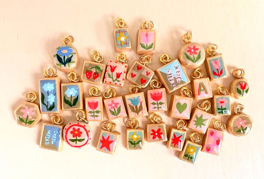 Charm Only- Tiny Clay Charm Necklace, Ceramic Charms, Handmade and Hand ...