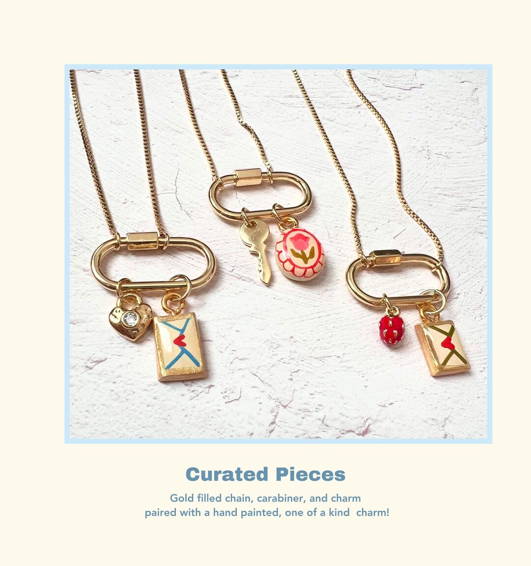 Curated Carabiner Necklace With a Dainty, Handmade Charm Paired With Tiny Various Gold Filled ...