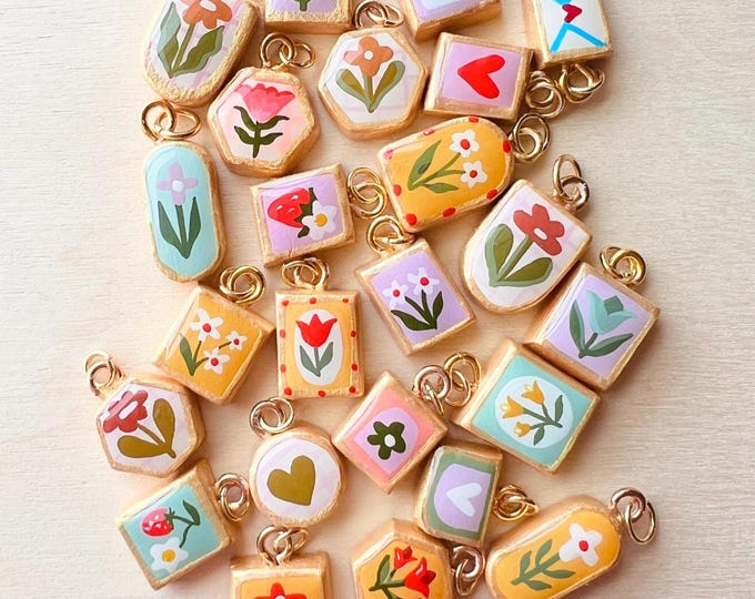 Handpainted Ceramic Charm Pendant • Ceramic Pendant • Handmade Necklace ...