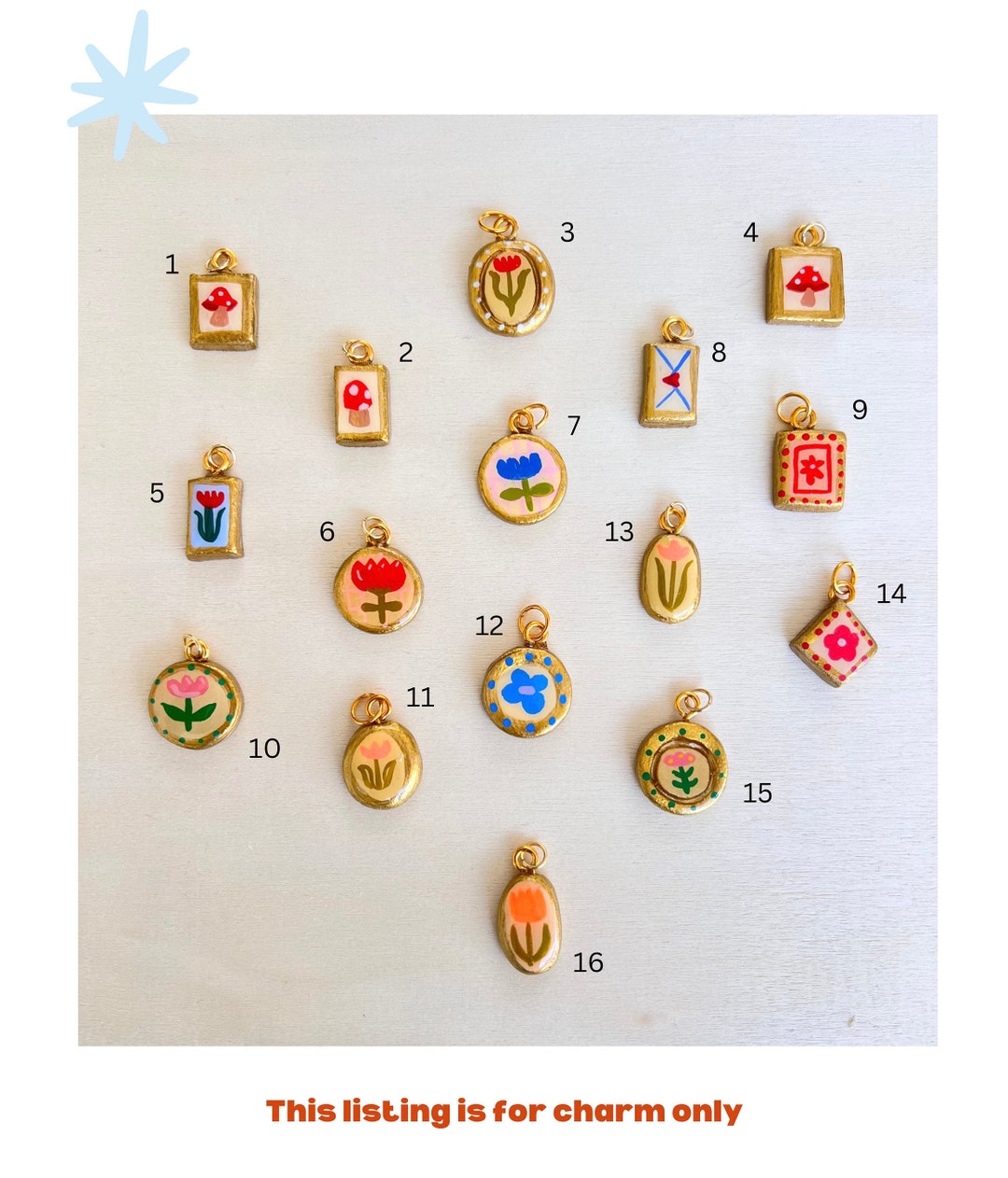 Charm Only Tiny Clay Charm Necklace, Ceramic Charms, Handmade and Hand ...
