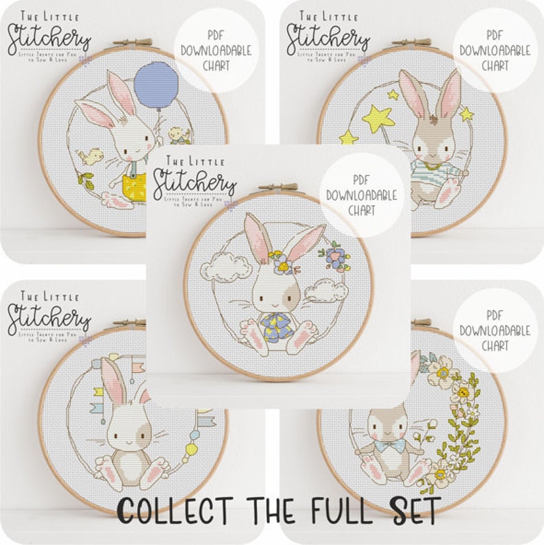 Bunny Hoop Clouds Downloadable Cross Stitch Chart PDF - Etsy