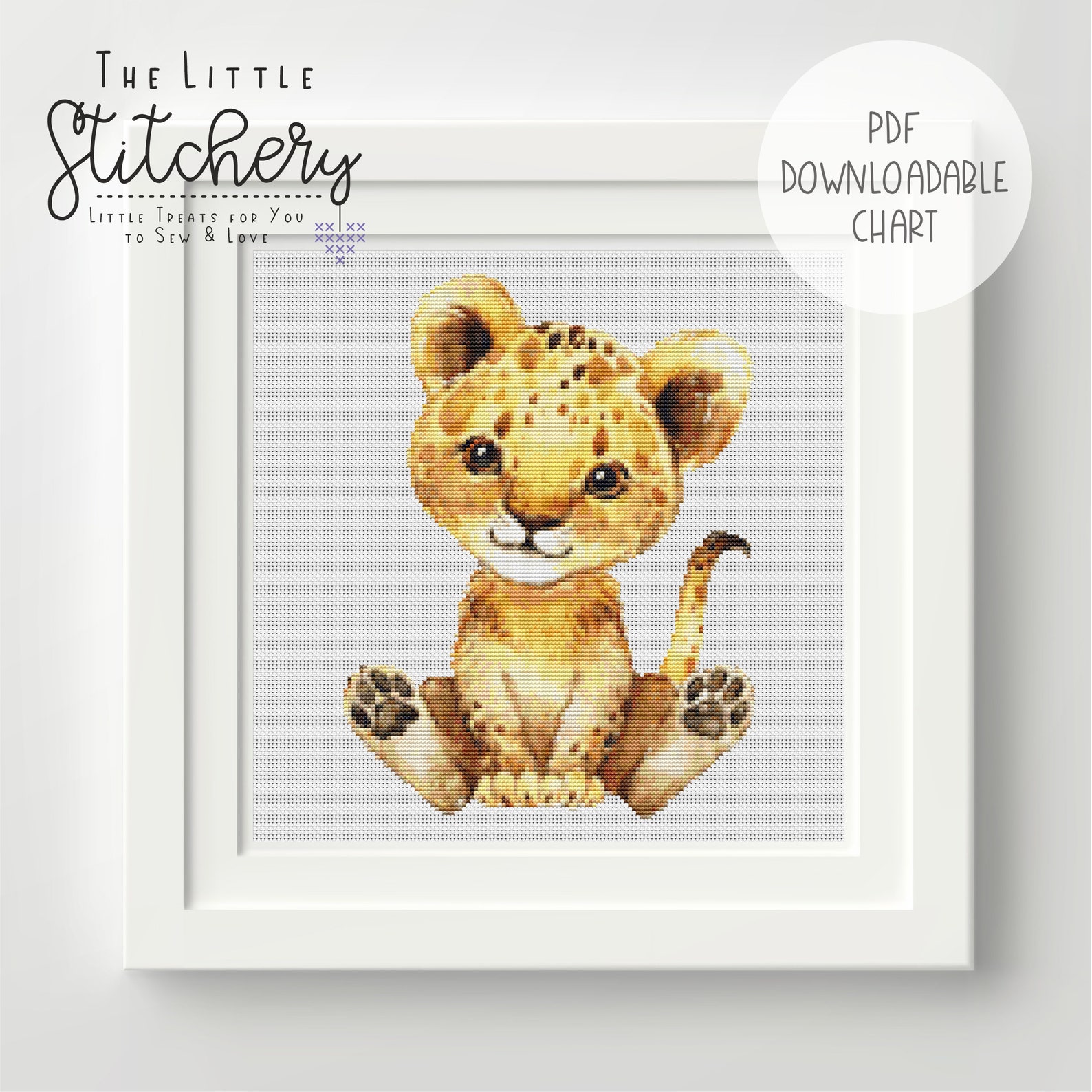 Lion Cub Sitting Downloadable Cross Stitch Chart PDF | Etsy