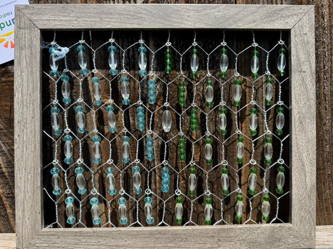 Rustic Beaded Suncatcher: Chicken Wire Window Frame Art - Etsy