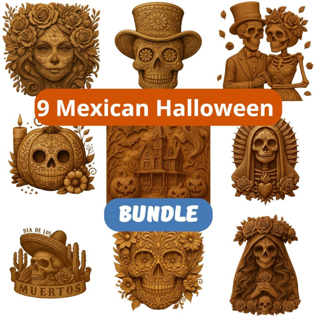 9 Mexican Halloween Engraving PNG Files Bundle Glowforge Mexican ...