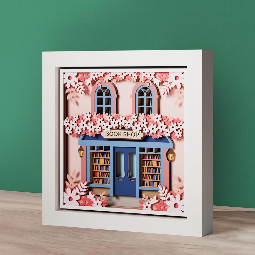 3D Book Shop House Shadow Box Svg File Layered Book Store Svg Paper ...
