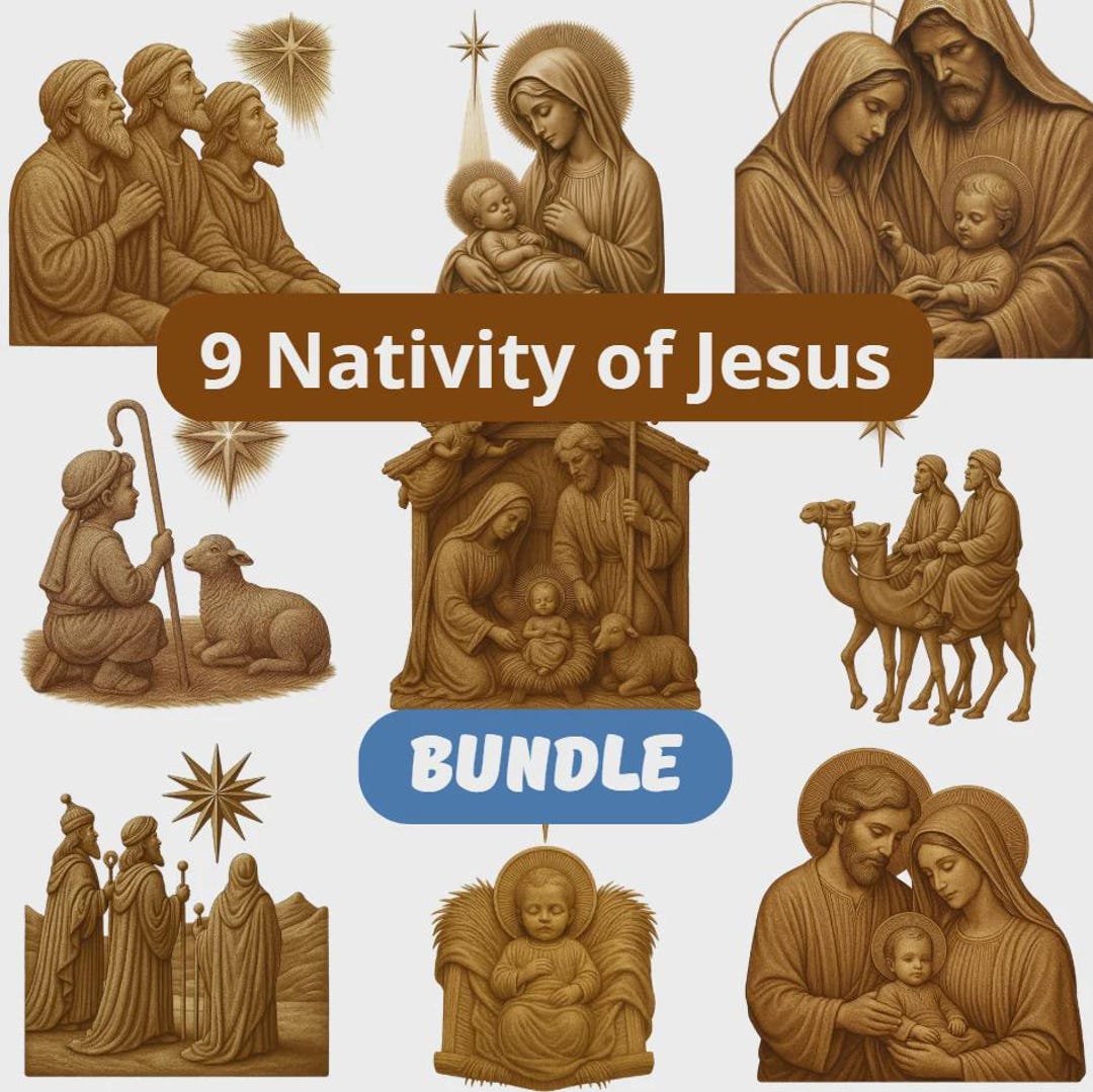 Nativity Jesus Scene Engraving PNG Files 9 Bundle Nativity Ornaments ...