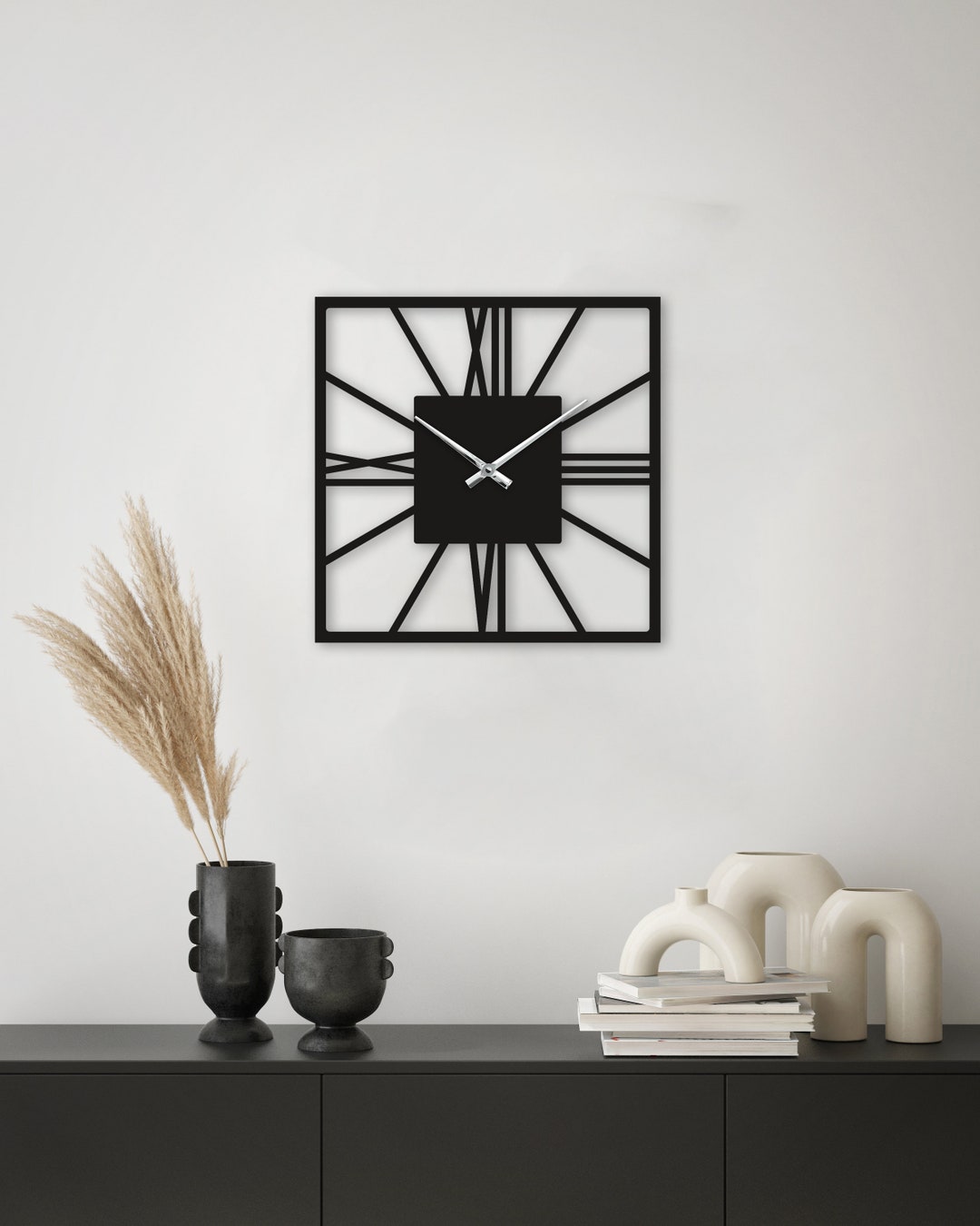 Black Wall Clock Modern Wall Clock Unique Wall Clock Farmhouse Wall ...