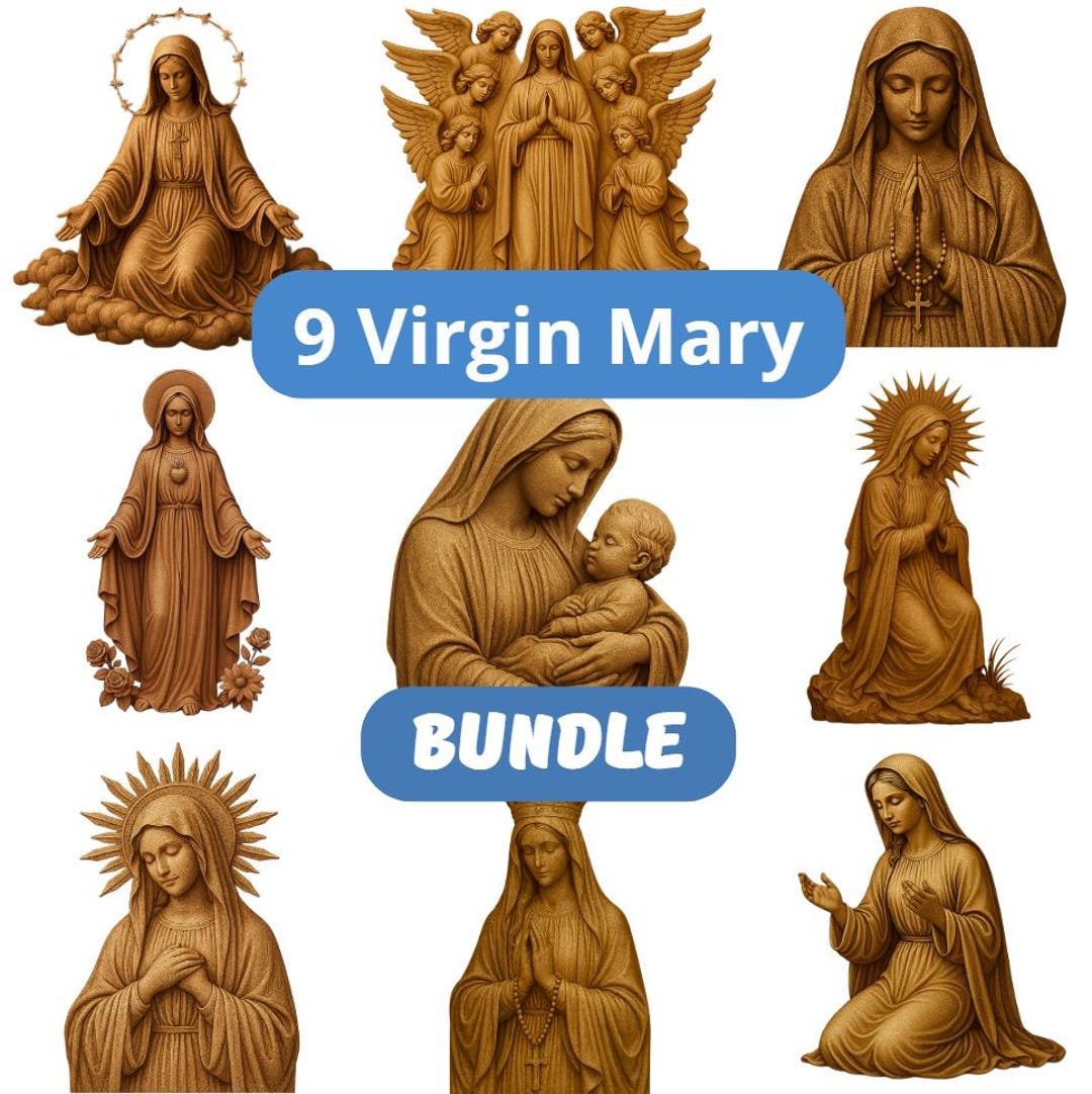 9 Virgin Mary PNG Engraving Bundle Holy Mary Laser Engraving Files ...