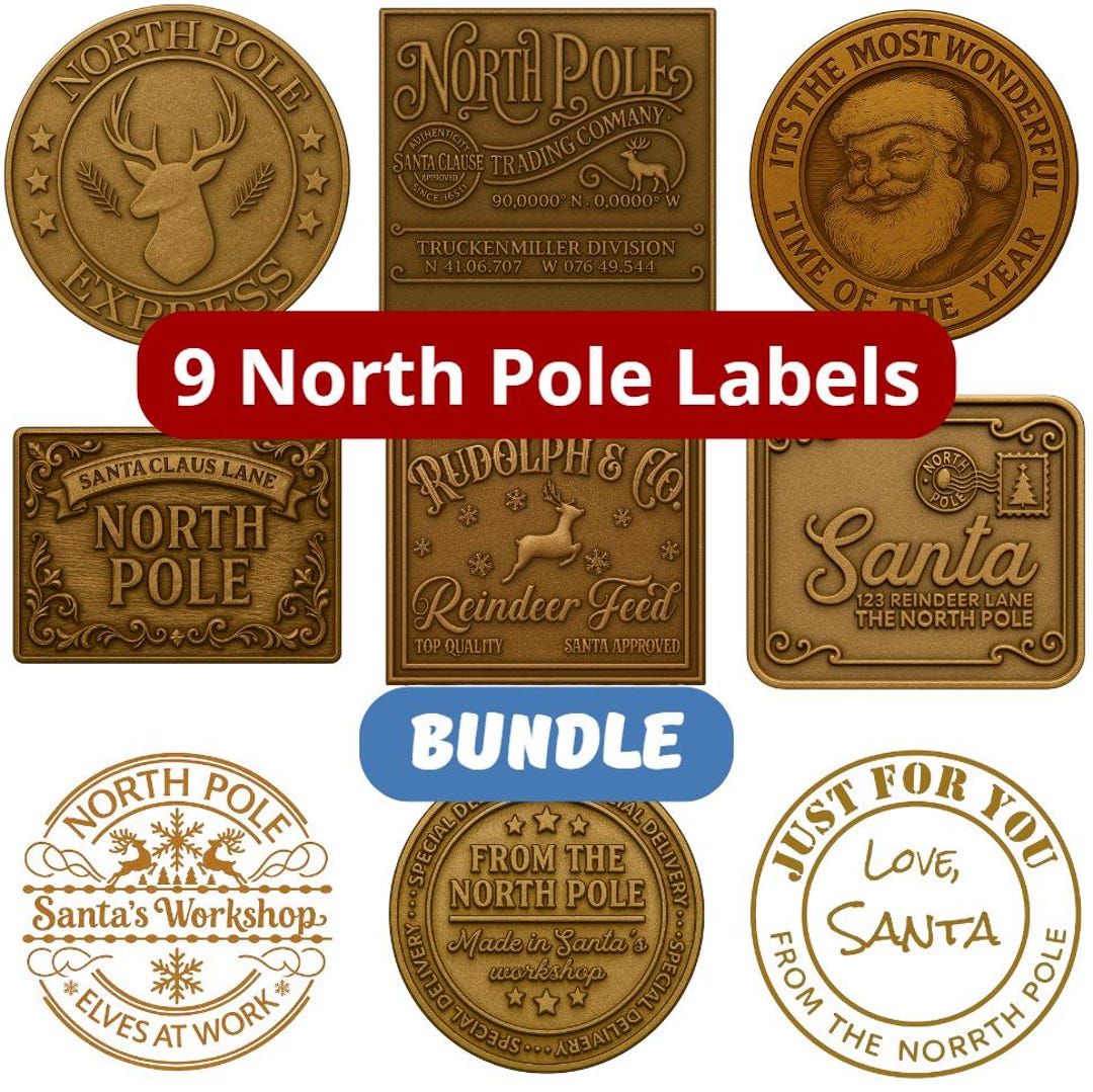 9 North Pole Labels Engraving PNG Files Glowforge North Pole Labels ...