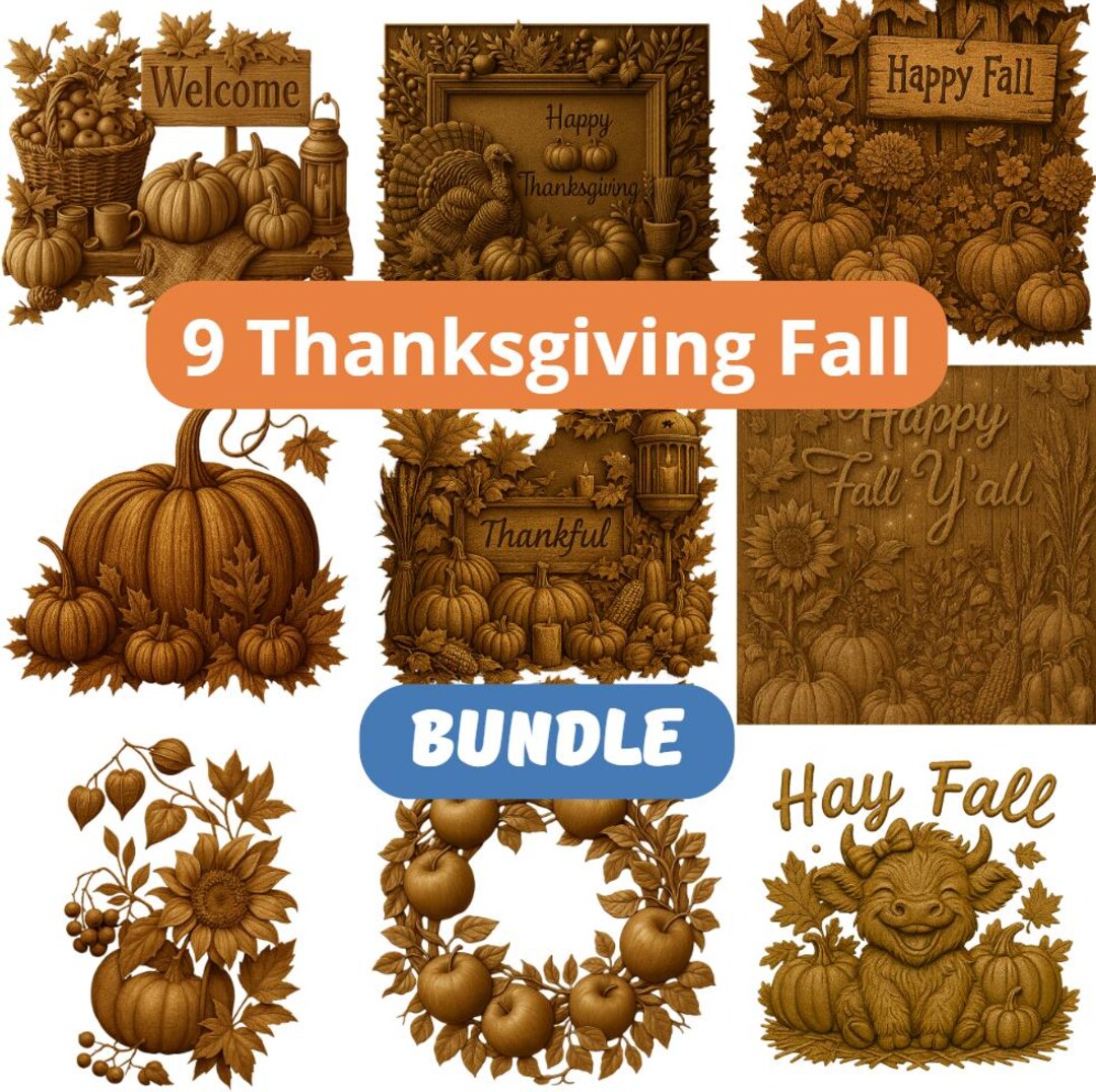 9 Thanksgiving Fall Engraving PNG Bundle Glowforge Pumpkin and Harvest ...