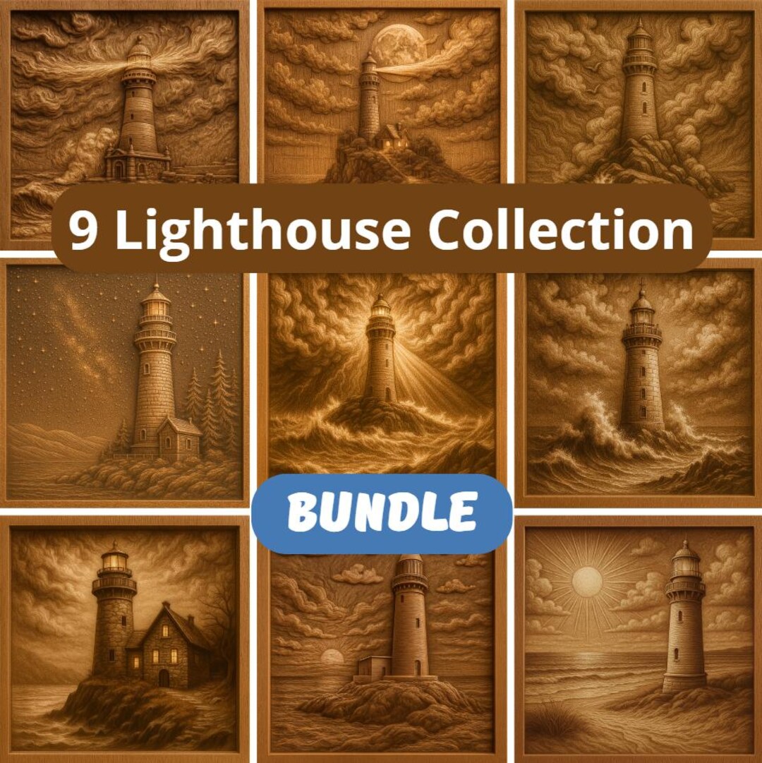 9 Lighthouse PNG Engraving Files Glowforge Lighthouse Bundle Engraving ...
