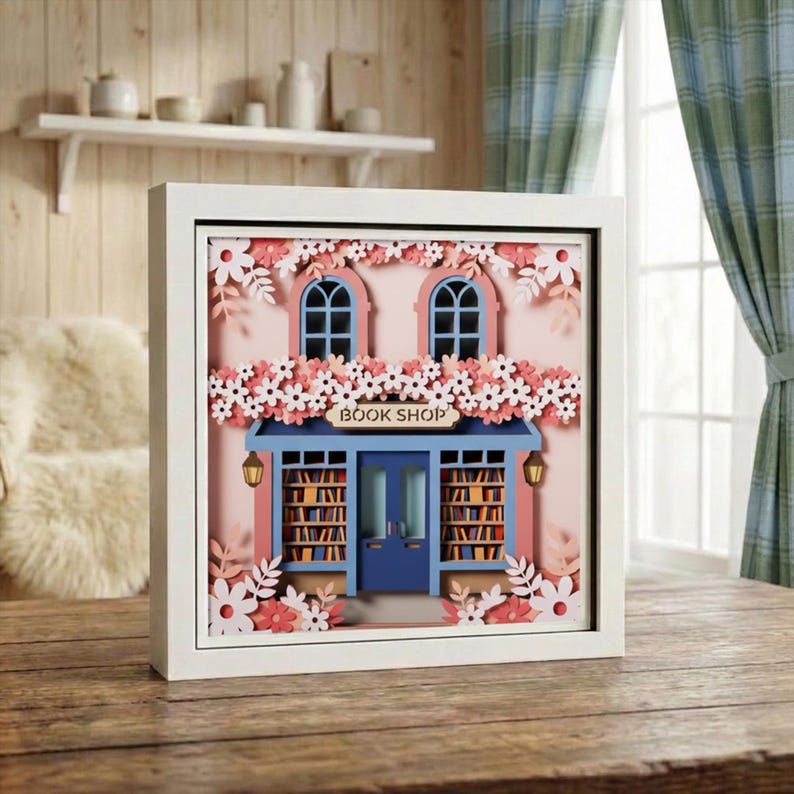 3D Book Shop House Shadow Box Svg File Layered Book Store Svg Paper ...