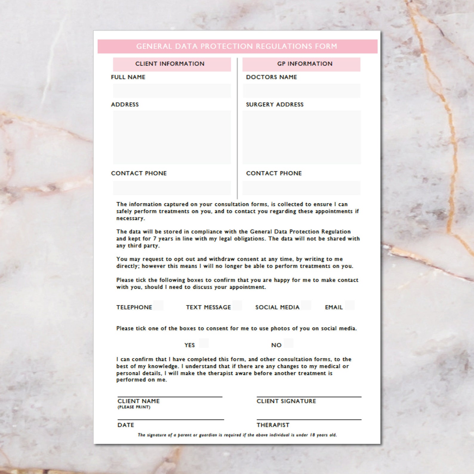 Beauty Salon GDPR / Data Protection Forms / Photography & Media ...