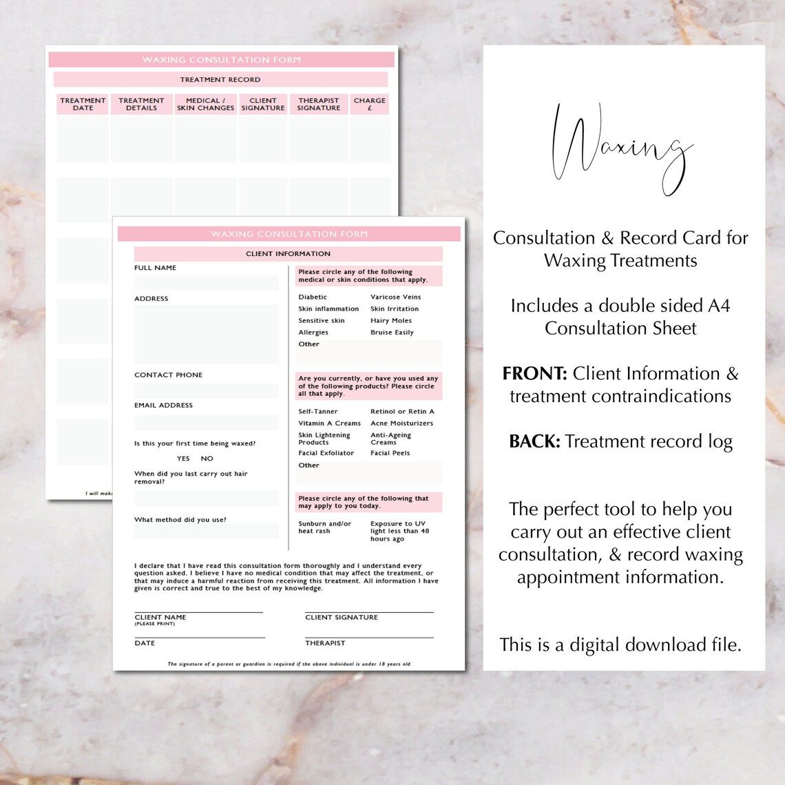 Beauty Salon Waxing / Wax Salon Consultation Form / Salon Stationery - Etsy