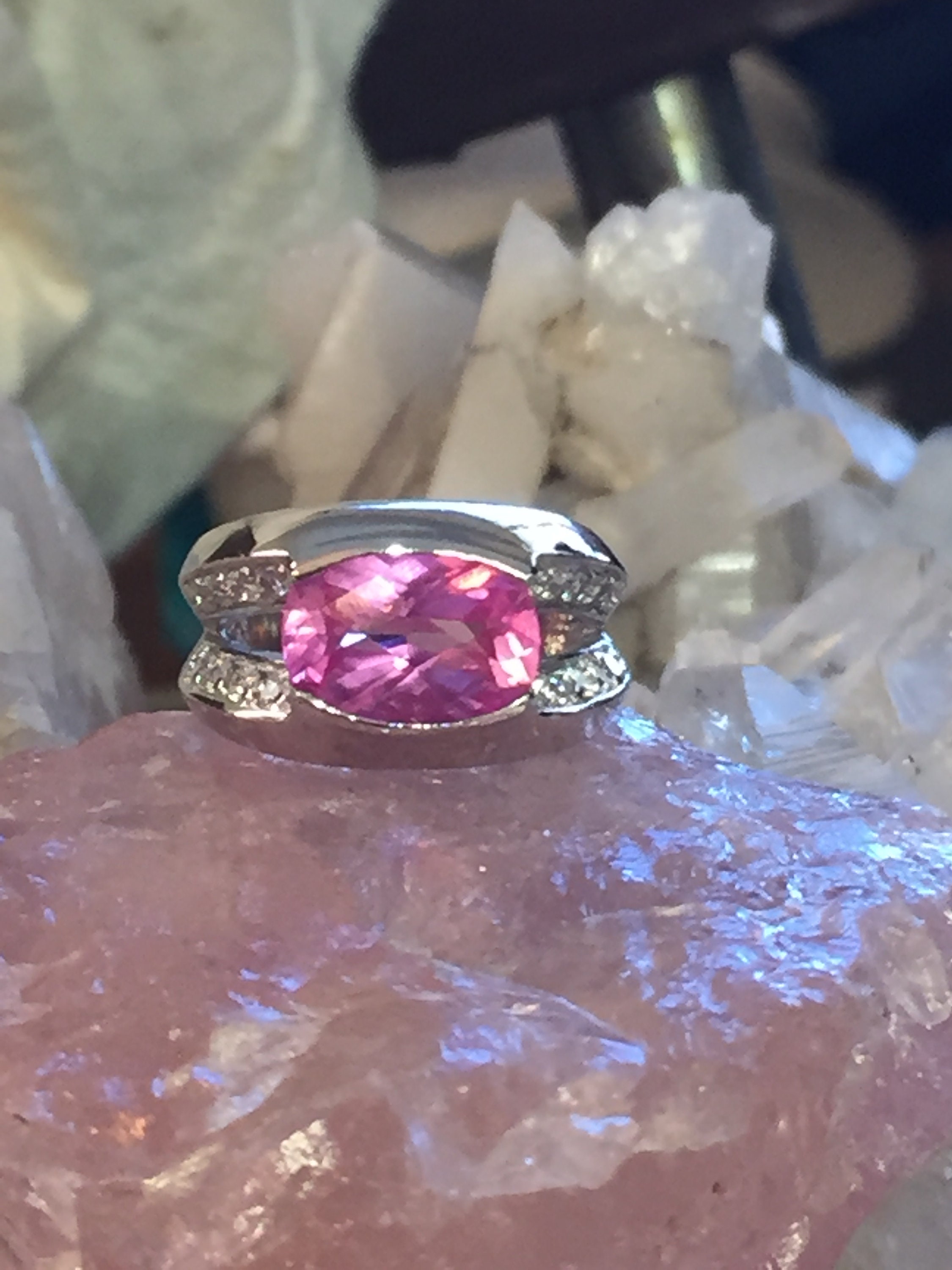 Pink Zircon with white zircons 925 Sterling Silver ring finger | Etsy