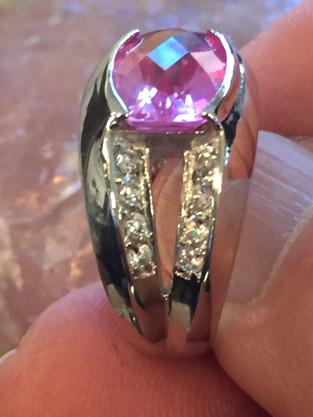Pink Zircon With White Zircons 925 Sterling Silver Ring Finger - Etsy