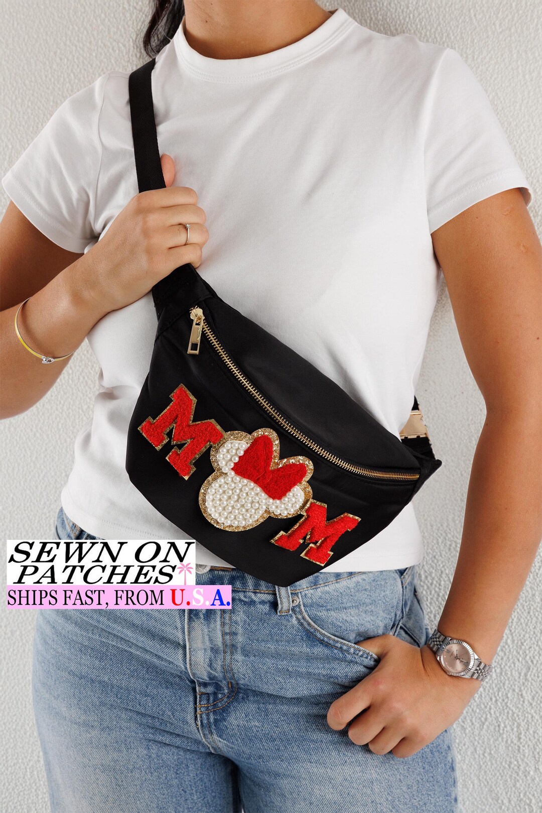 Large Nylon Fanny Pack | Personalized Crossbody Bag With Sewn Patches ...