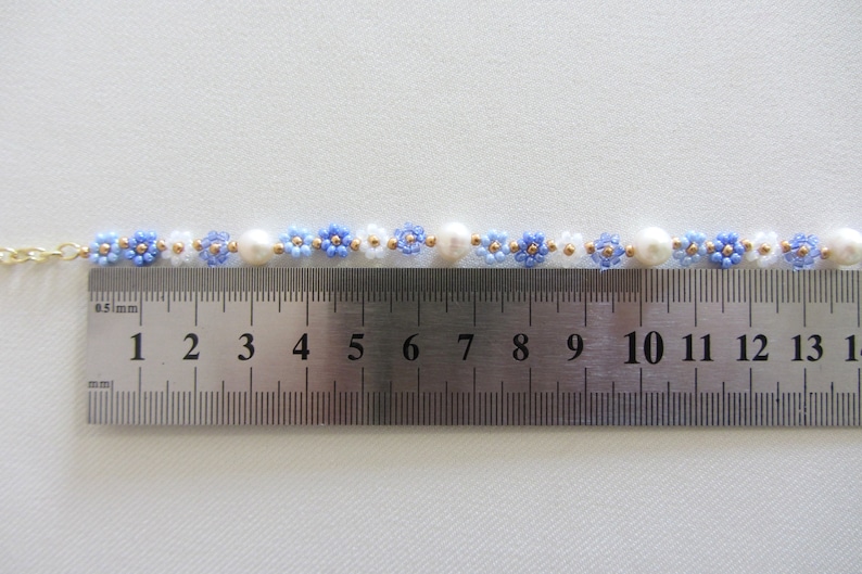 Blue Flower Bracelet With Pearls Daisy Flower Bracelet for Women ...