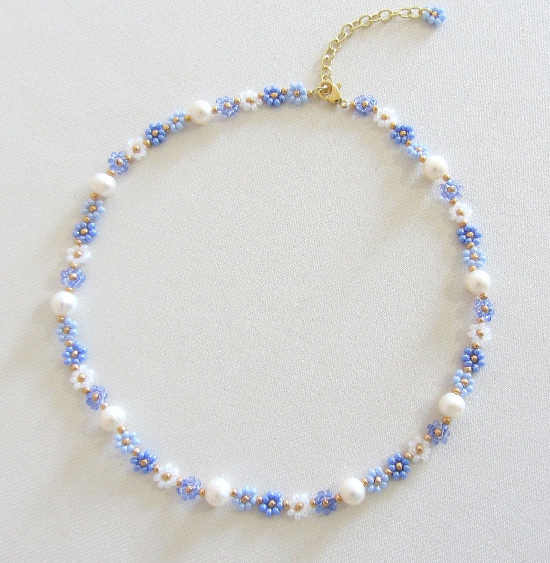 Colorful Pearl Beaded Necklace Flower Bead Necklace for Women - Etsy