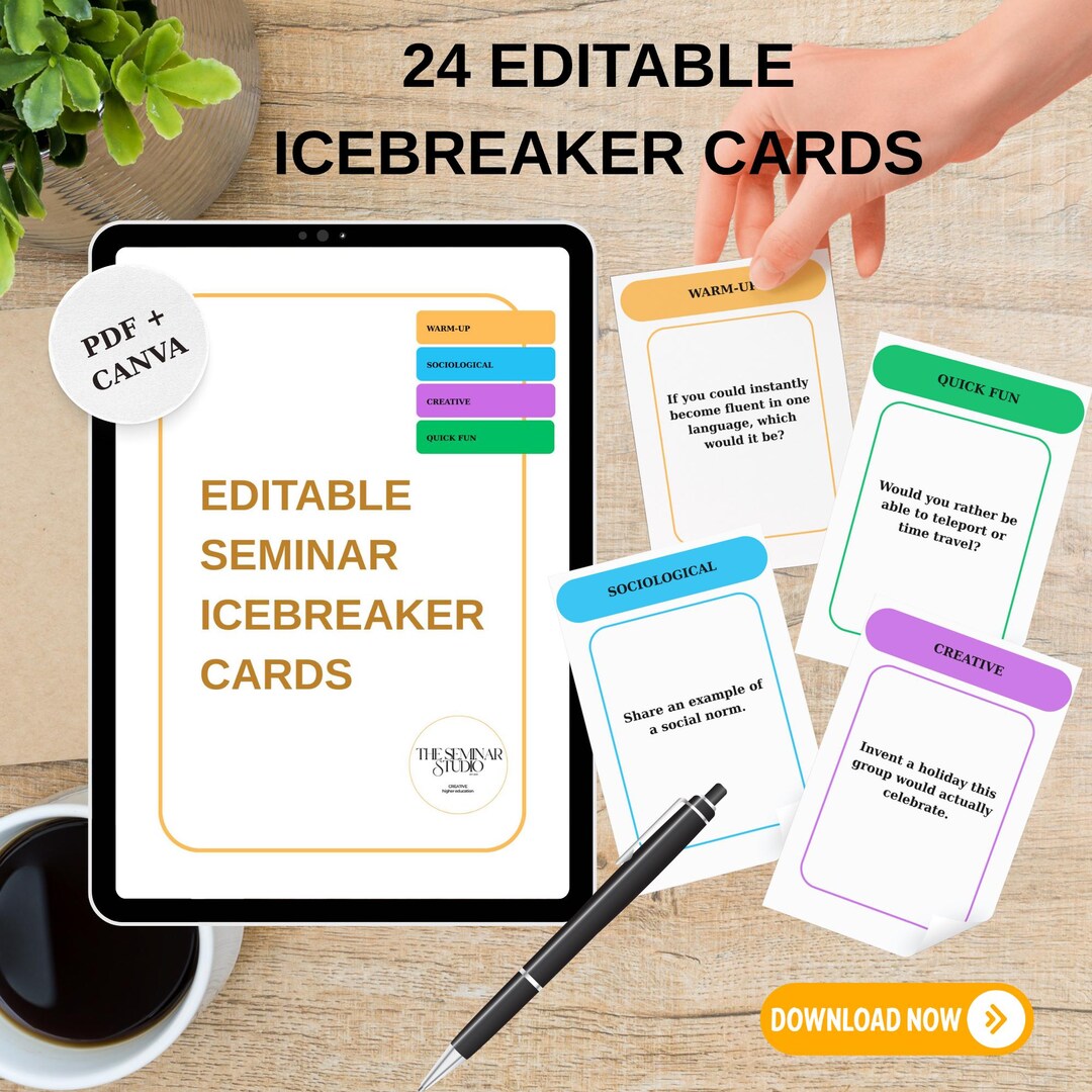 24 Editable Icebreaker Cards PDF + Canva | Classroom & Team Activity ...