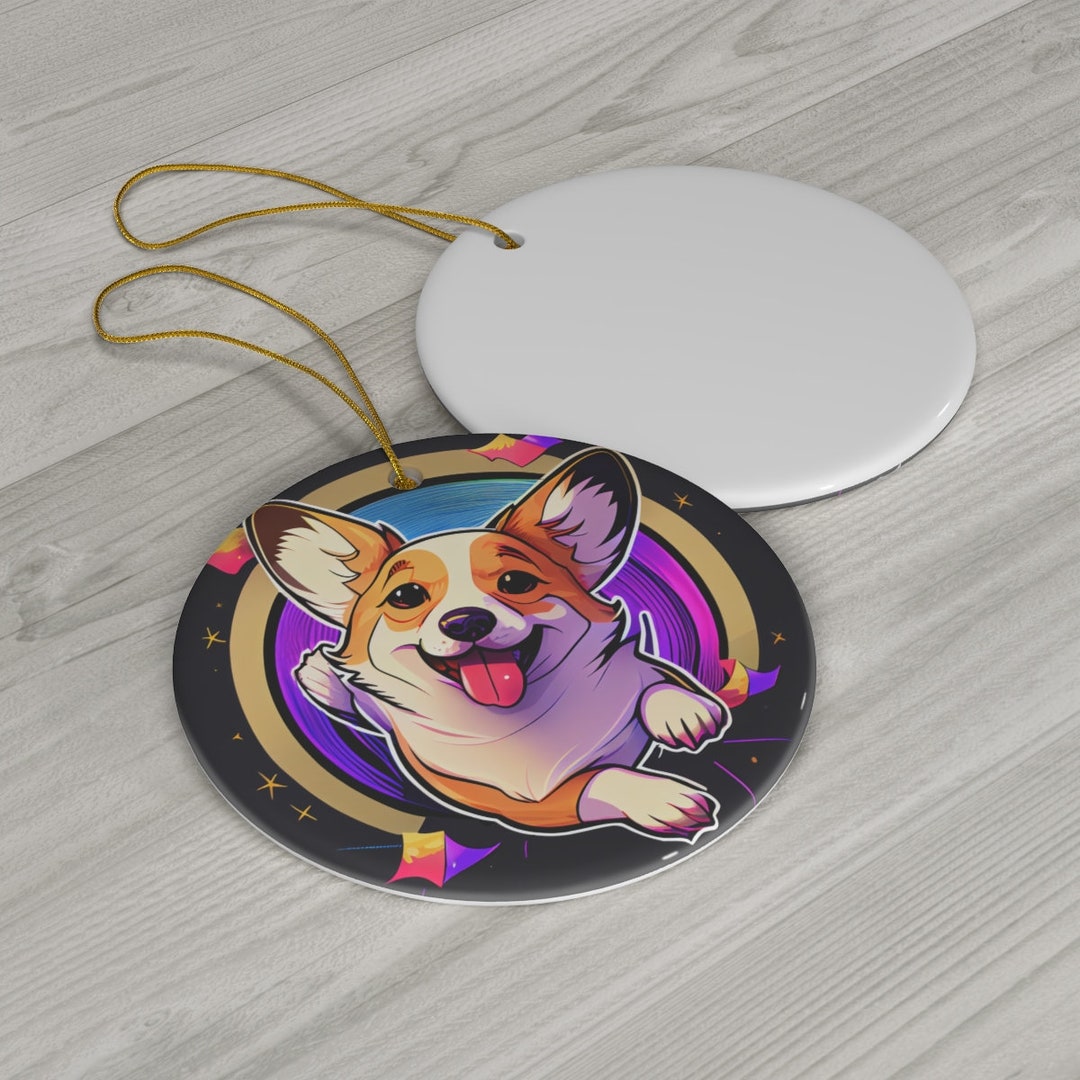 Happy Smiling Tri Color Purple Corgi Christmas Hanging Ceramic Ornament ...