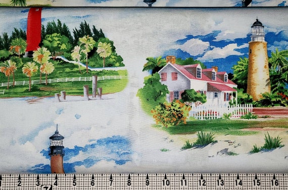 Elizabeth Studios Lighthouses 6500 Fabric by the Yard/piece | Etsy