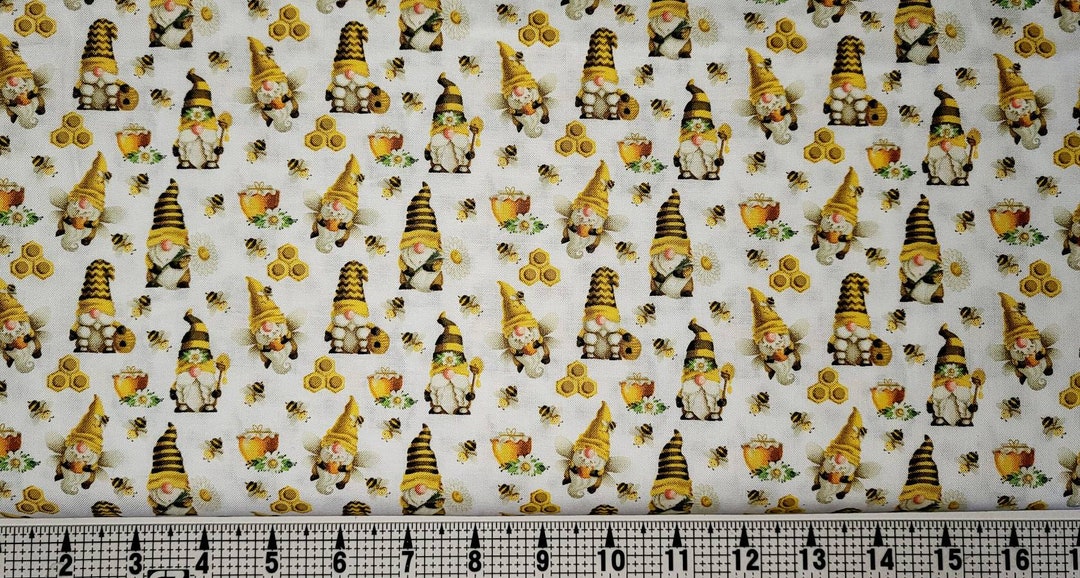 RTC Fabrics Bee Gnomes on White Fabric by the Yard//piece - Etsy