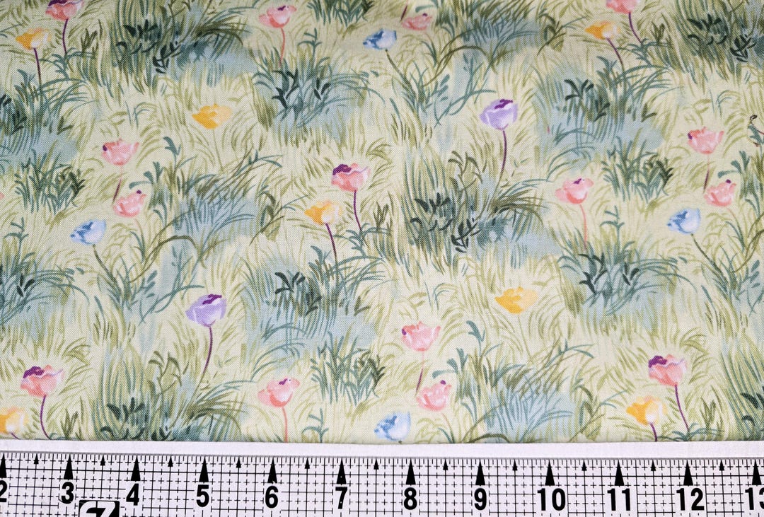 Blank Quilting Grass With Flowers Fabric by the Yard///piece - Etsy
