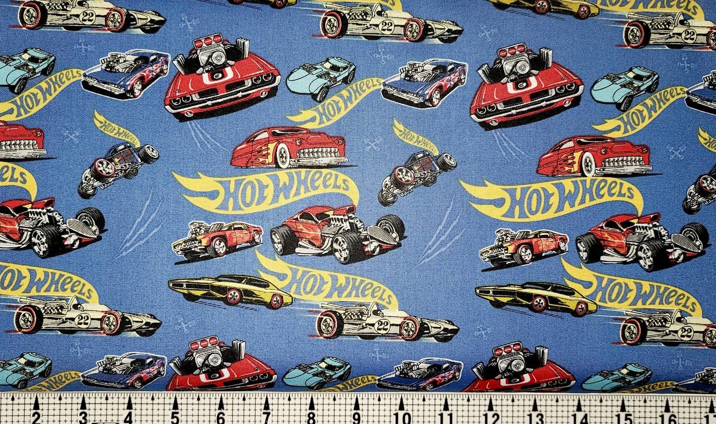 Riley Blake Hot Wheels Classic on Blue C11481 Fabric by the Yard/piece ...