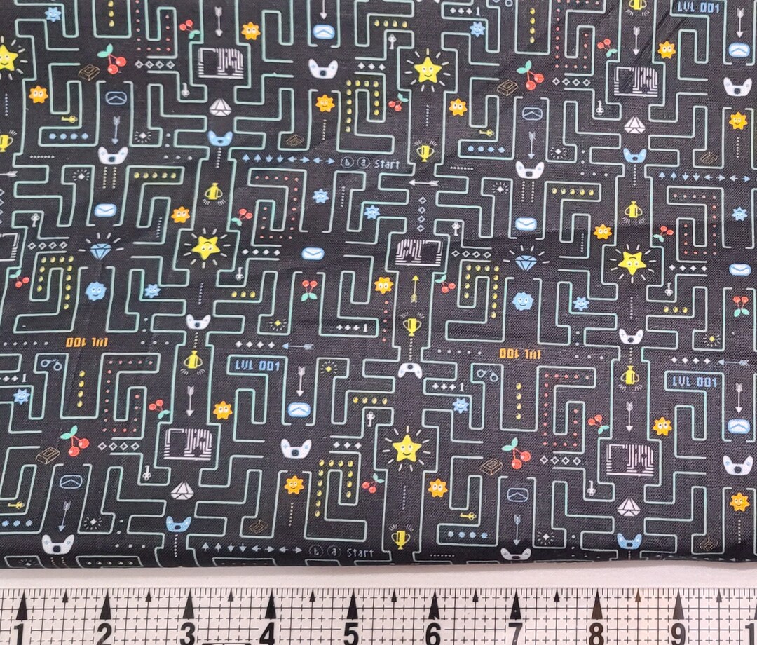 Gaming on Black Fabric by the Yard//piece - Etsy