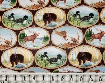 Moose Fabric Forest Woodland Moose Trees on Grey by Caja Design Baby ...