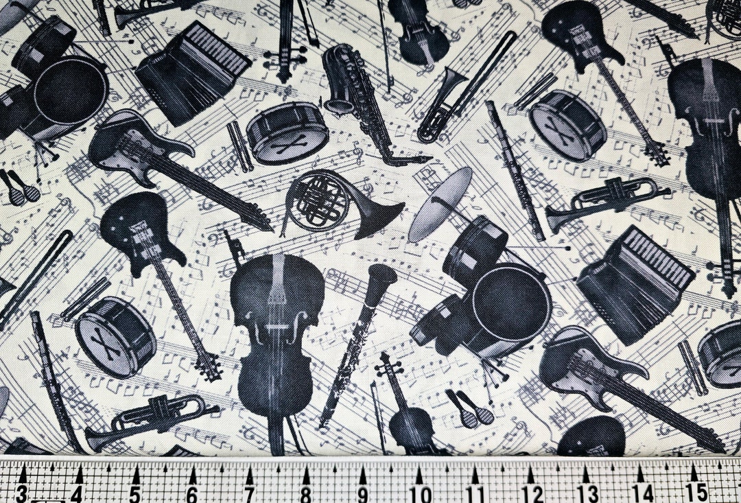 Timeless Treasures Gray Instruments and Music Notes CD3093 Fabric by ...